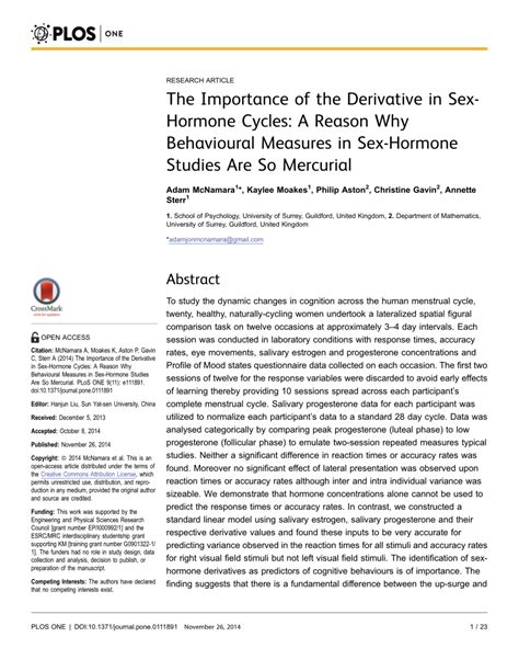 Pdf The Importance Of The Derivative In Sex Hormone Cycles A Reason