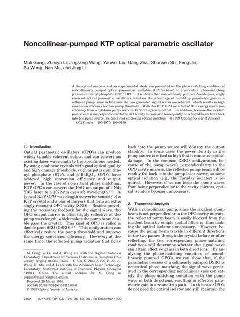 Pdf Noncollinear Pumped Ktp Optical Parametric Oscillator