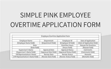 Simple Pink Employee Overtime Application Form Excel Template Free
