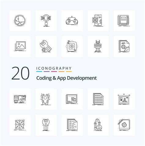 20 coding and app development line icon pack like coding binary virus