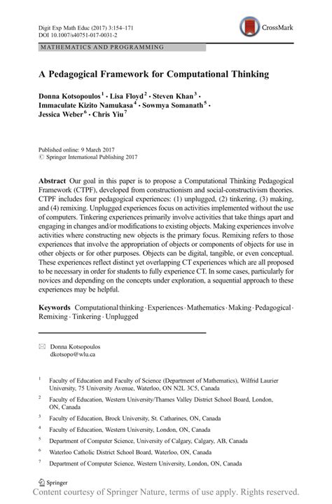 A Pedagogical Framework For Computational Thinking Request PDF