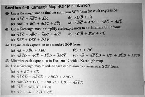 Solved Section 4 9 Karnaugh Map Sop Minimization 40 Use A Karnaugh Map To Find The Minimum Sop