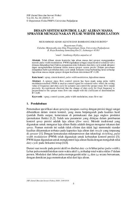 Pdf Desain Sistem Kontrol Laju Aliran Massa Sprayer Menggunakan Pulse Width Modulation