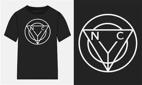 원 윤곽 개체 Tshirt 가슴 인쇄 디자인 인쇄 준비가 된 Nyc 텍스트 타이포그래피 프리미엄 벡터