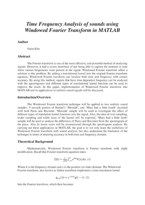 Pdf Project 2 Time Frequency Analyis Using Windowed Fourier