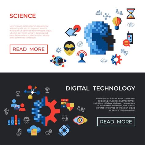픽셀 아트 디지털 기술 및 네트워크 아이콘 설정 프리미엄 벡터