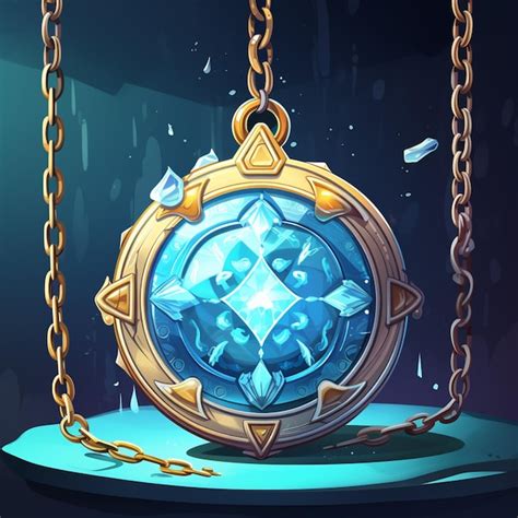 Premium Photo There Is A Blue Crystal In A Gold Chain Hanging From A Chain Generative Ai