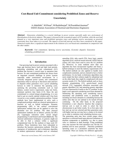 Pdf Cost Based Unit Commitment Considering Prohibited Zones And