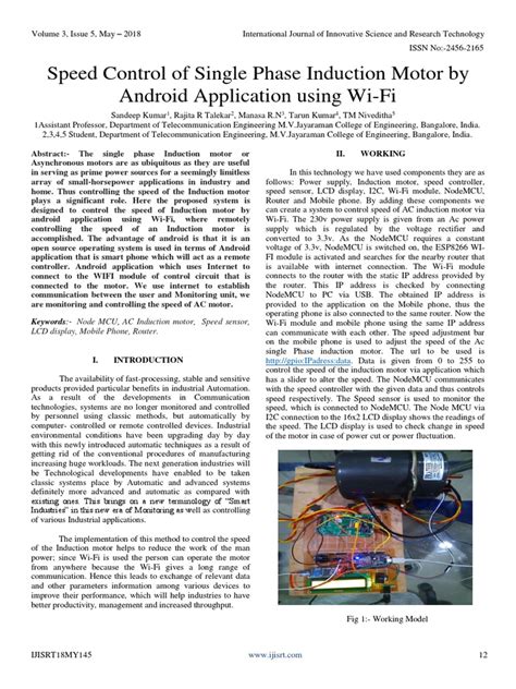 Speed Control Of Single Phase Induction Motor By Android Application Using Wi Fi Pdf