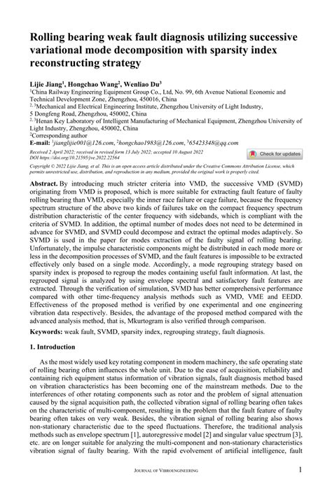 Pdf Rolling Bearing Weak Fault Diagnosis Utilizing Successive Variational Mode Decomposition