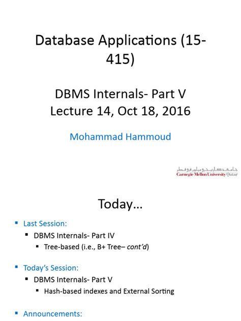 Lecture14 Hash Based Indexing And Sorting Mhh 18oct 2016 Pdf Database Index Computer