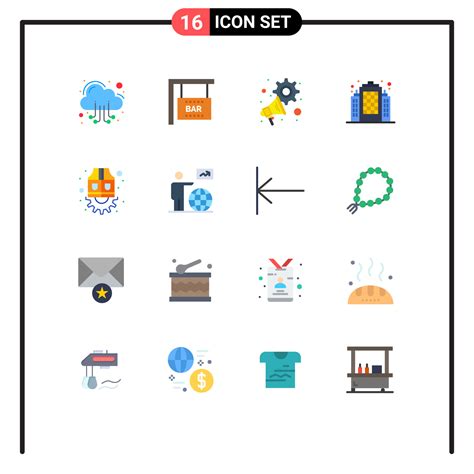 16 User Interface Flat Color Pack Of Modern Signs And Symbols Of Gear