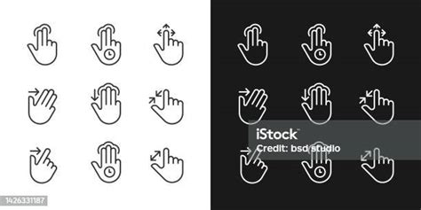 멀티 터치 제스처 픽셀 어두운 밝은 모드를 위해 설정된 완벽한 선형 아이콘 가볍게 두드리기에 대한 스톡 벡터 아트 및 기타 이미지 가볍게 두드리기 감지기 개체 그룹