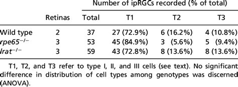 Distribution Of Iprgc Types In Wild Type Rpe65 And Lrat Mice Download Table