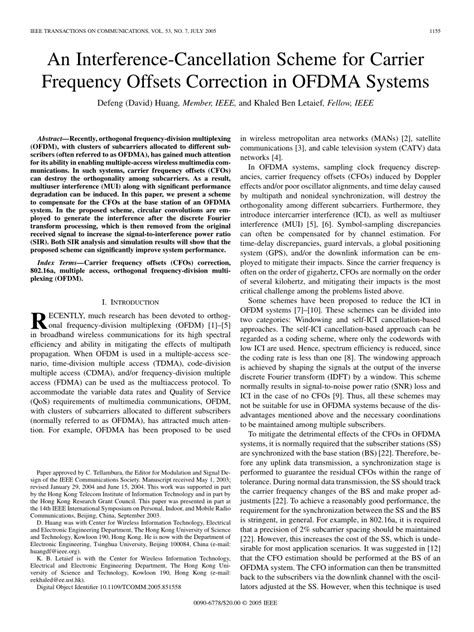 Pdf An Interference Cancellation Scheme For Carrier Frequency Offsets Correction In Ofdma Systems