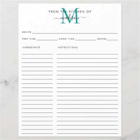 From The Kitchen Of Teal Green Monogram Recipe Zazzle