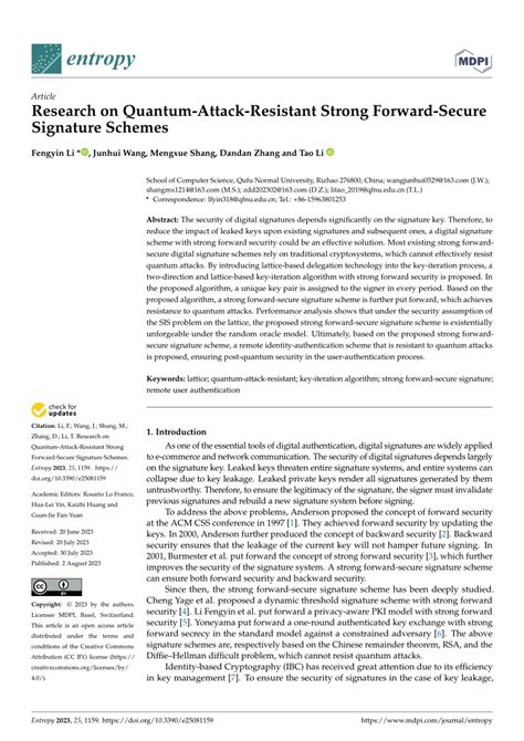 pdf research on quantum attack resistant strong forward secure signature schemes