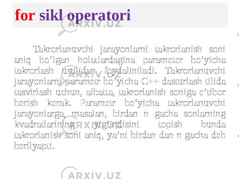 C Dasturlash Tilida Takrorlanuvchi Jarayonlarni Dasturlash Informatika Va At Slaydlar