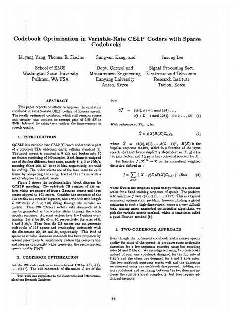 Codebook Optimization In Variable Rate Celp Coders With Sparse