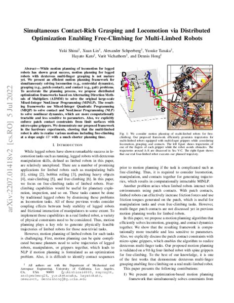Pdf Simultaneous Contact Rich Grasping And Locomotion Via Distributed Optimization Enabling