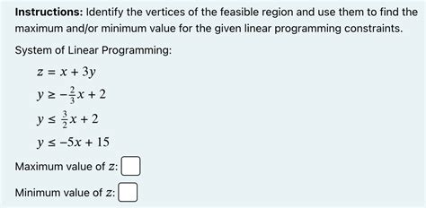 Solved Instructions Identify The Vertices Of The Feasible