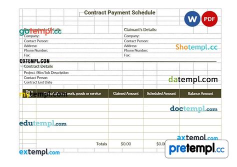 Free Download Contract Payment Schedule Example Word And PDF Format Pretempl