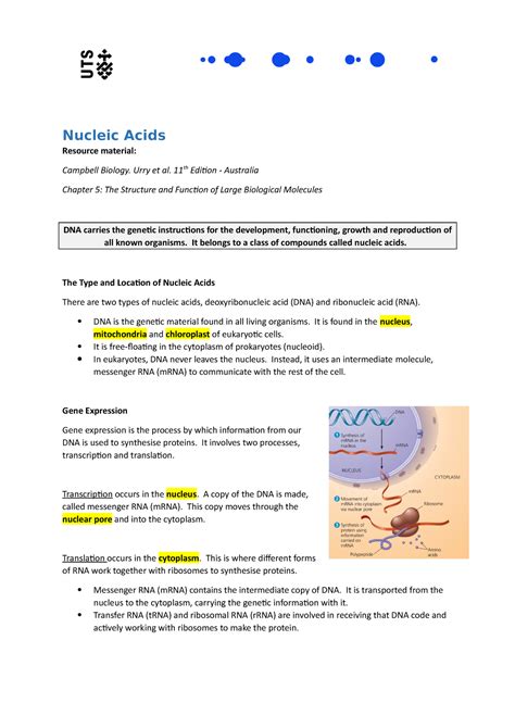 CBG At UTS Nucleic Acids Module Babe Copy Nucleic Acids Resource Material Campbell