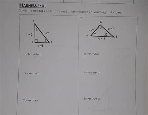 Solved Harness Skill Solve The Missing Side Lengths And Angle Measures Of Each Right Triangles