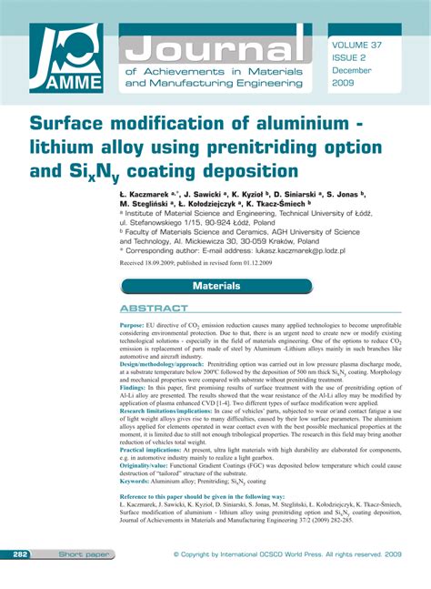 Pdf Surface Modification Of Aluminium Lithium Alloy Using Prenitriding Option And Sixny