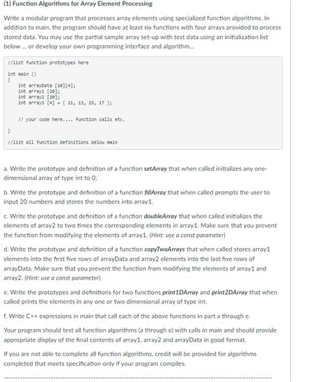 Solved 1 Function Algorithms For Array Element Processing