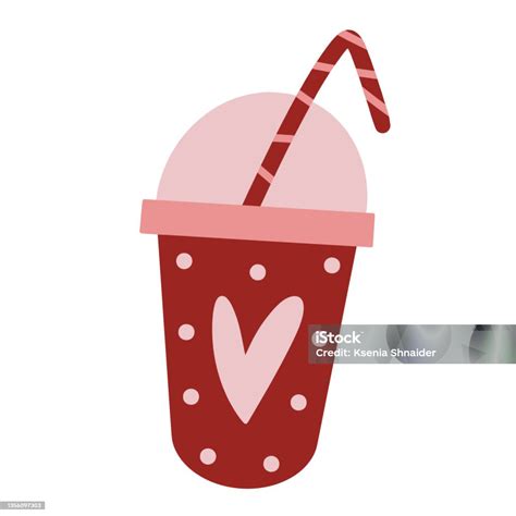 밀크 쉐이크 커피 스무디 주스 벡터 아이콘 플랫 스타일로 손으로 그린 그림 귀여운 유리 하트 뚜껑 짚이있는 플라스틱 컵 로맨틱한 저녁 식사를 위한 축제 음료 스케치 만화