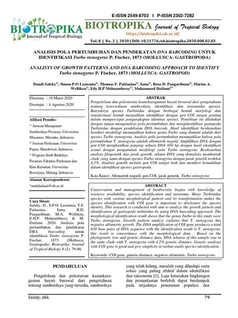Jurnal Analisis Pola Pertumbuhan Dan Pendekatan Dna Barcoding Untuk Identifikasi Turbo