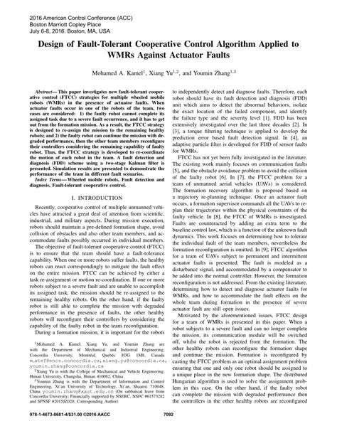 Pdf Design Of Fault Tolerant Cooperative Control Algorithm Applied To