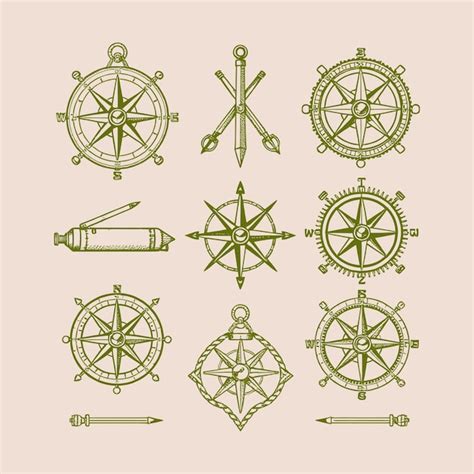 Vintage Green Compass And Navigation Tools Collection Premium Ai Generated Vector