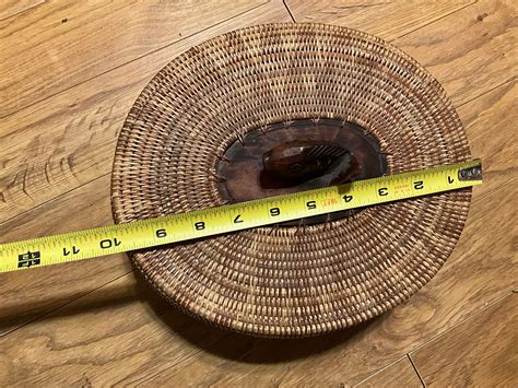 Decorated Coiled Grass Basket Carved Fish Finial Indonesia Etsy