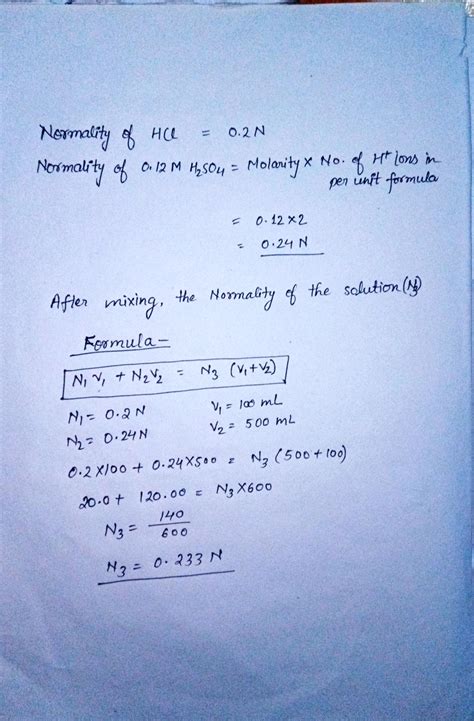 The Normality Of A Solution Obtained By Mixing 100 Ml Of 0 2 N Hcl And
