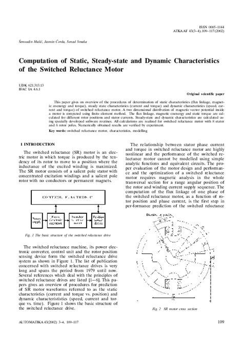 Pdf Computation Of Static Steady State And Dynamic Characteristics Of The Switched Reluctance