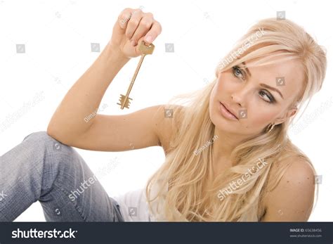 Beautiful Sexy Blonde Holding Golden Key Stock Photo Shutterstock