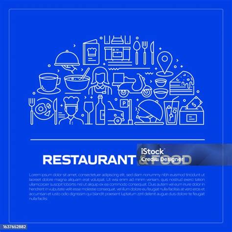 레스토랑 관련 라인 스타일 배너 디자인 웹 페이지 헤드 라인 브로셔 연례 보고서 및 책 표지 건강한 식생활에 대한 스톡 벡터