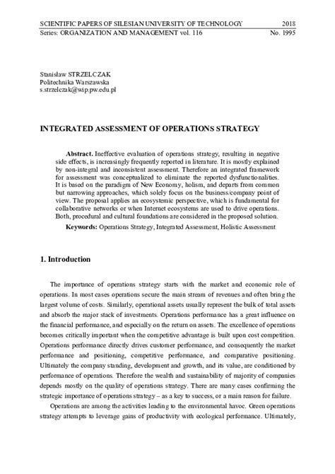 Pdf Integrated Assessment Of Operations Strategy