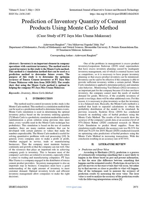Prediction Of Inventory Quantity Of Cement Products Using Monte Carlo
