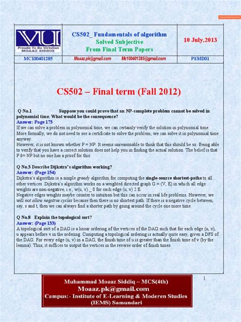 cs502 final term fall 2012 cs502 fundamentals of algorithm download free pdf