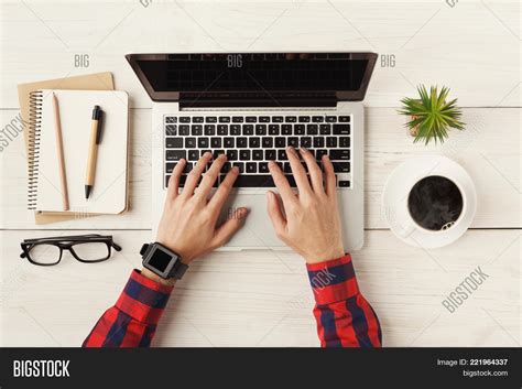 Mans Hands On Laptop Image And Photo Free Trial Bigstock
