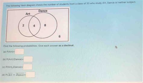 Solved The Following Venn Diagram Shows The Number Of Students From A