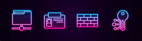 라인 Ftp 폴더 식별 배지 방화벽 보안 벽 및 암호 화폐 키를 설정합니다 빛나는 네온 아이콘 벡터 가는 끈에 대한 스톡 벡터 아트 및 기타 이미지 Istock