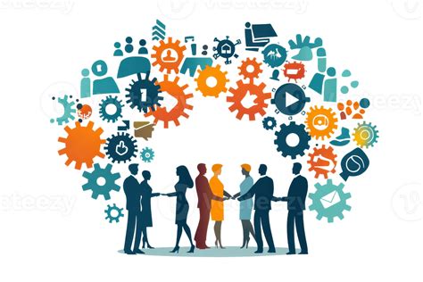 Business Team Collaboration Concept With Colorful Cogwheels And Icons