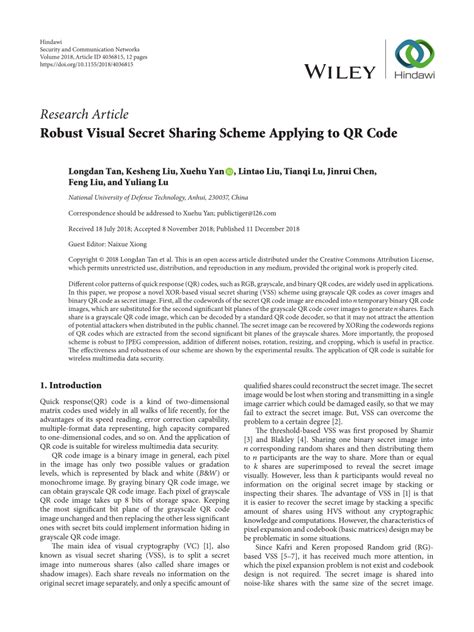 Pdf Robust Visual Secret Sharing Scheme Applying To Qr Code