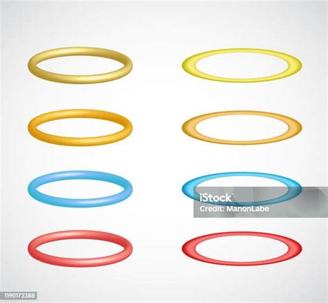흰색 배경에 격리된 님버스 벡터 설정입니다 빛나는 3d 기독교 종교는 성자 또는 악문자에 대한 세부 사항을 제휴 머리 기호 위의 영광 아우레올 성령 또는 선행 아이콘 디자인