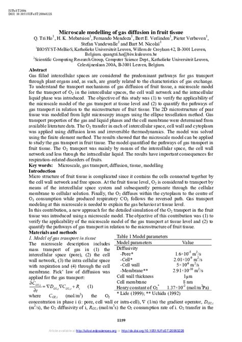 Pdf Microscale Modelling Of Gas Diffusion In Fruit Tissue Fernando
