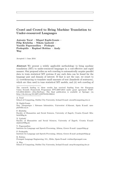 Pdf Crawl And Crowd To Bring Machine Translation To Under Resourced
